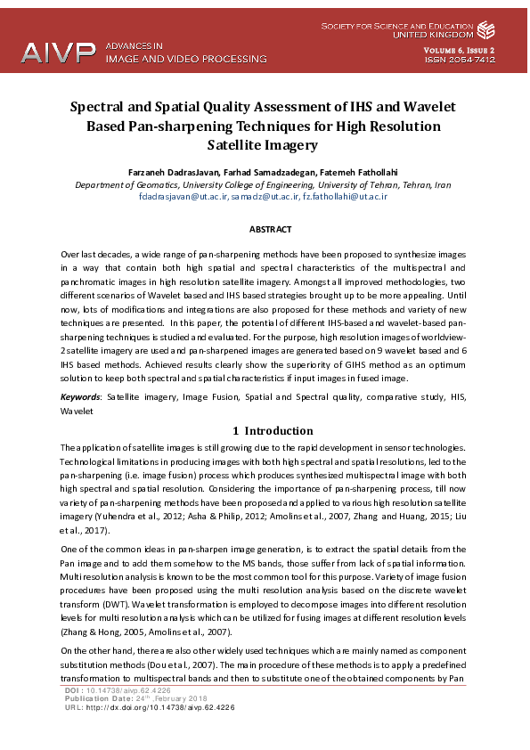 (PDF) Spectral and Spatial Quality assessment of IHS and Wavelet Based Pan-sharpening Techniques ...