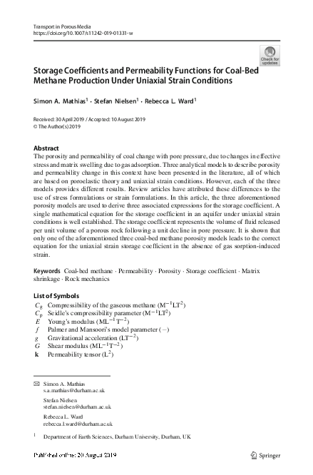 (PDF) Storage Coefficients and Permeability Functions for Coal-Bed ...