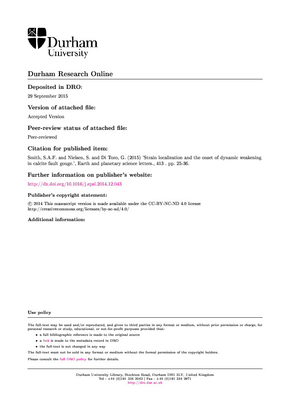(PDF) Strain localization and the onset of dynamic weakening in calcite ...