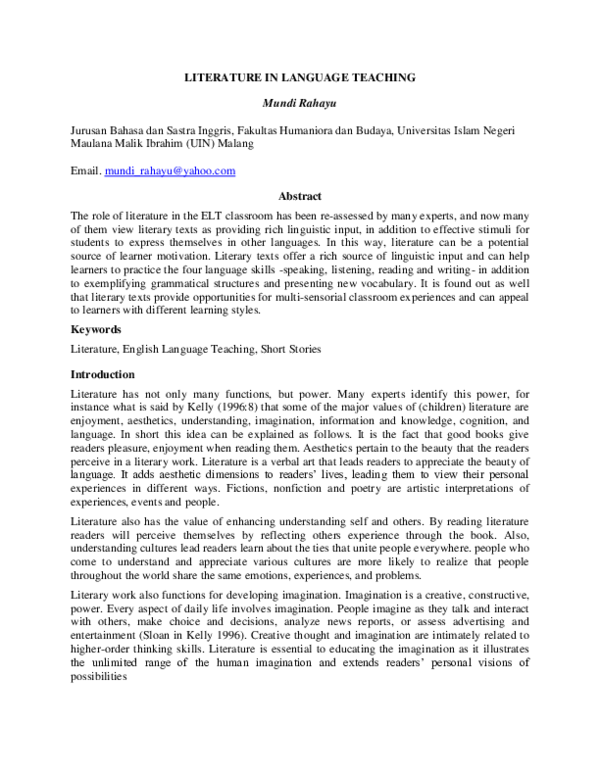(PDF) Literature in Language Teaching