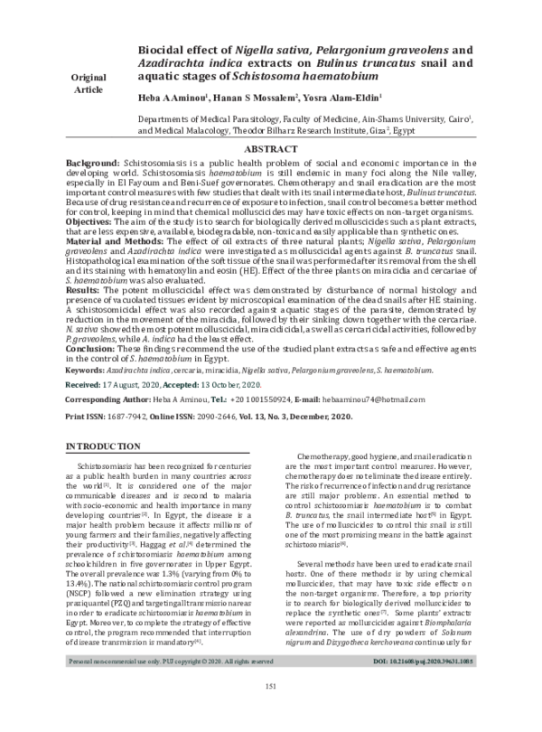 (PDF) Biocidal effect of Nigella sativa, Pelargonium graveolens and ...