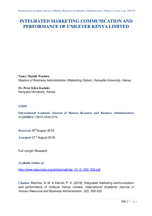 (PDF) Integrated Marketing Communication and Performance of Unilever