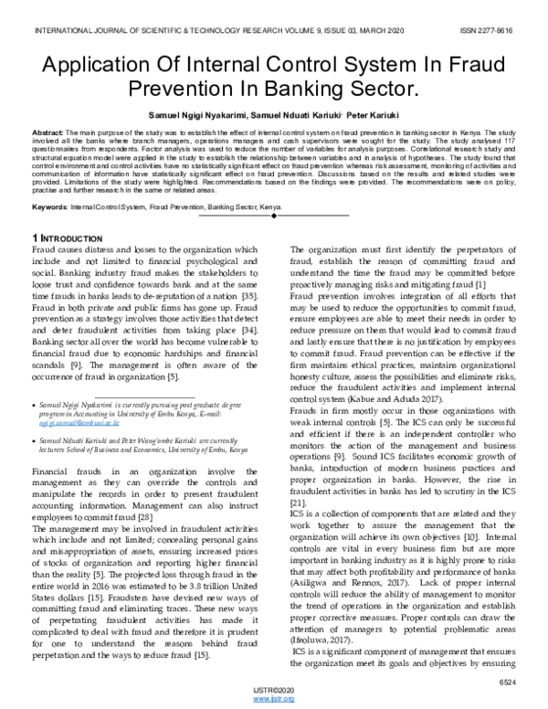 (PDF) Application Of Internal Control System In Fraud Prevention In ...