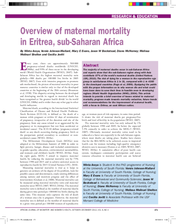 (PDF) Overview of maternal mortality in Eritrea, sub-Saharan Africa