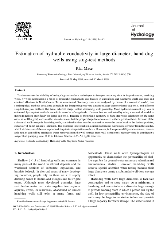 (PDF) Estimation of hydraulic conductivity in large-diameter, hand-dug ...