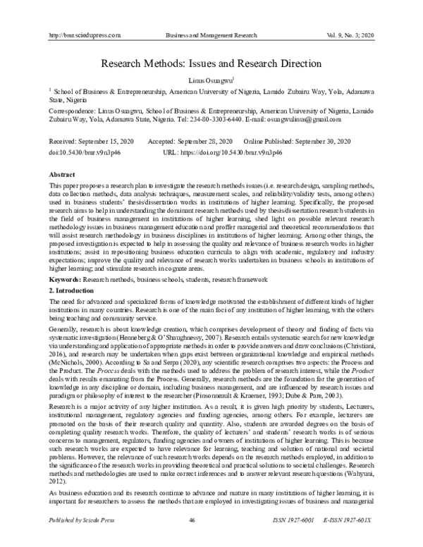 (PDF) Research Methods: Issues and Research Direction