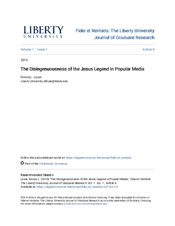 (PDF) The Disingenuousness of the Jesus Legend in Popular Media