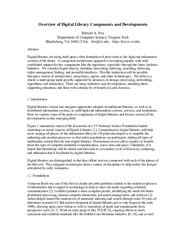 (PDF) Overview of Digital Library Components and Developments