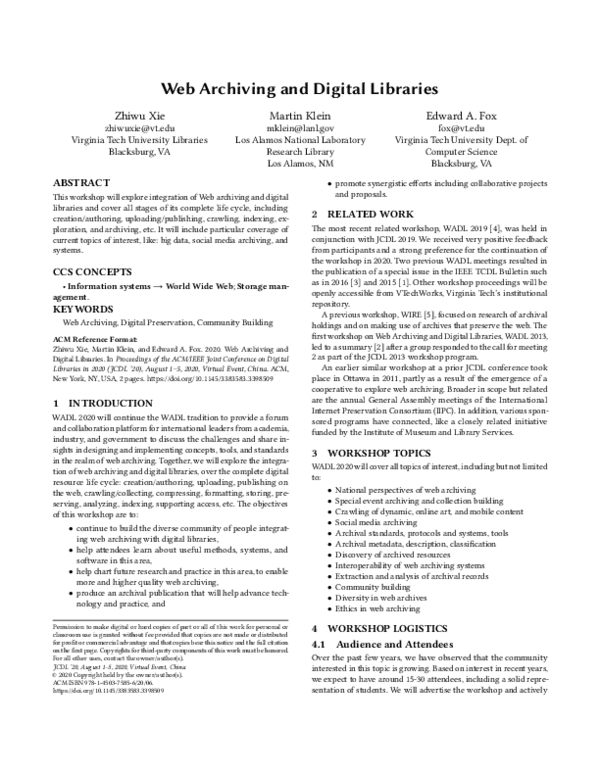 (PDF) Web Archiving and Digital Libraries