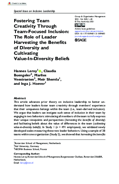 (PDF) Fostering Team Creativity Through Team-Focused Inclusion: The ...