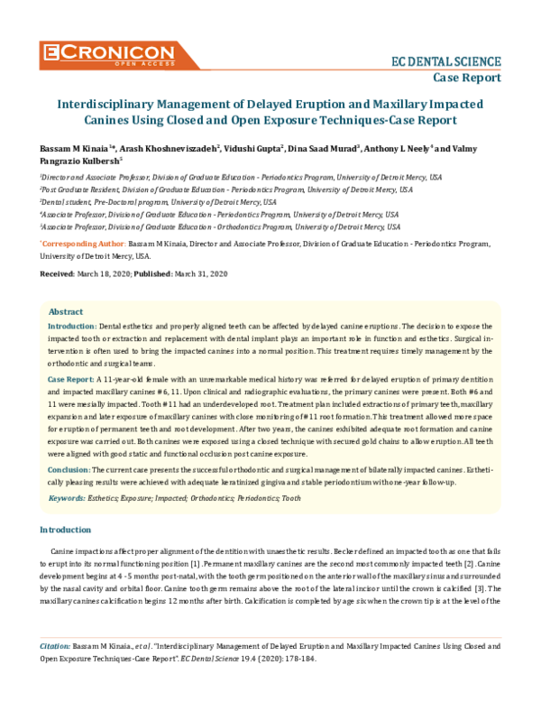(PDF) Interdisciplinary Management of Delayed Eruption and Maxillary ...