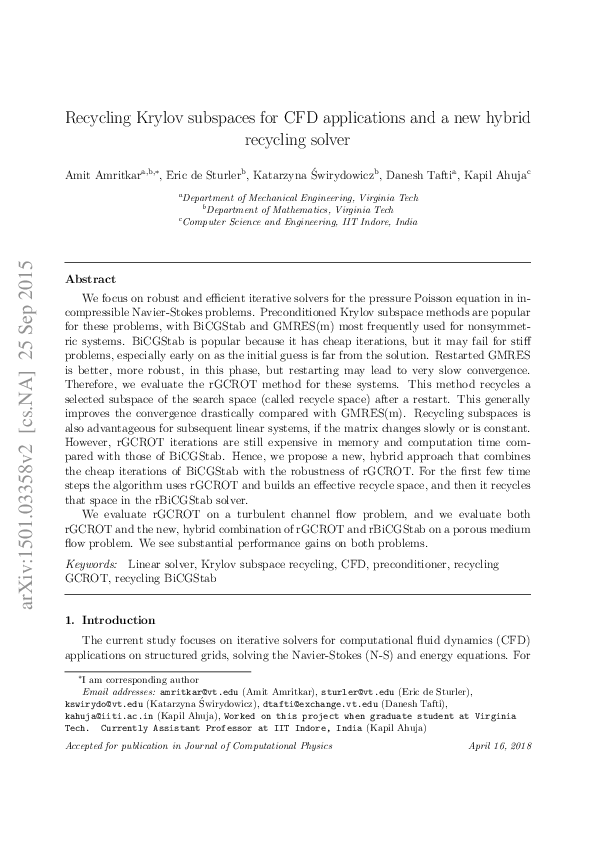 (PDF) Recycling Krylov subspaces for CFD applications