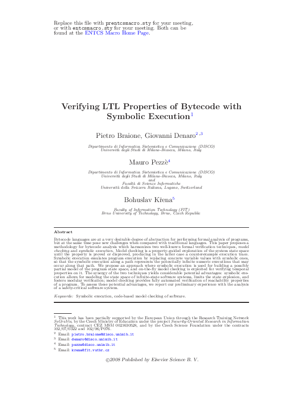 (PDF) Verifying LTL Properties of Bytecode with Symbolic Execution