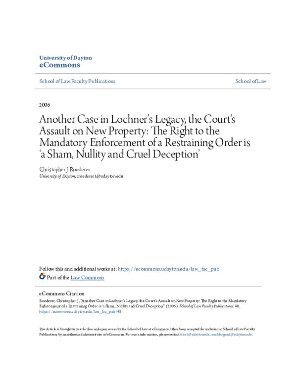 (PDF) Another Case in Lochner’s Legacy, The Court’s Assault on New ...