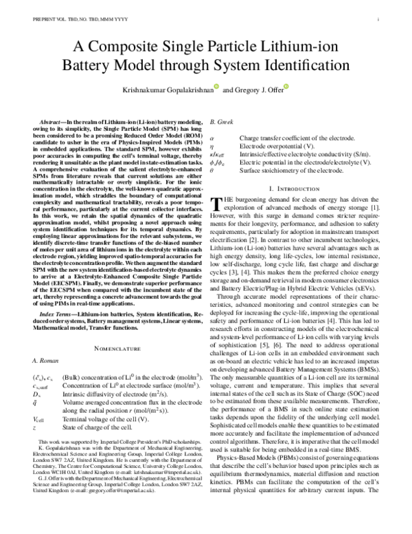 (PDF) A Composite Single Particle Lithium-ion Battery Model through ...