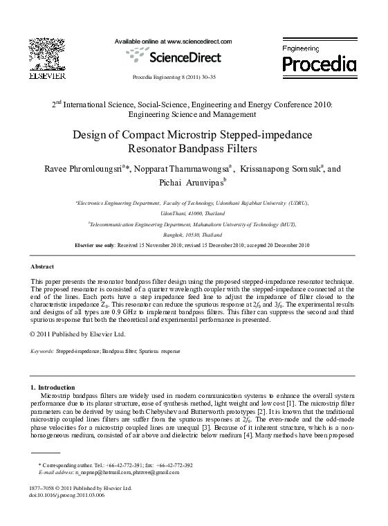 (PDF) Design of Compact Microstrip Stepped-impedance Resonator Bandpass Filters
