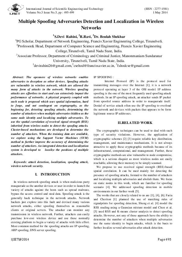 Pdf Multiple Spoofing Adversaries Detection And Localization In