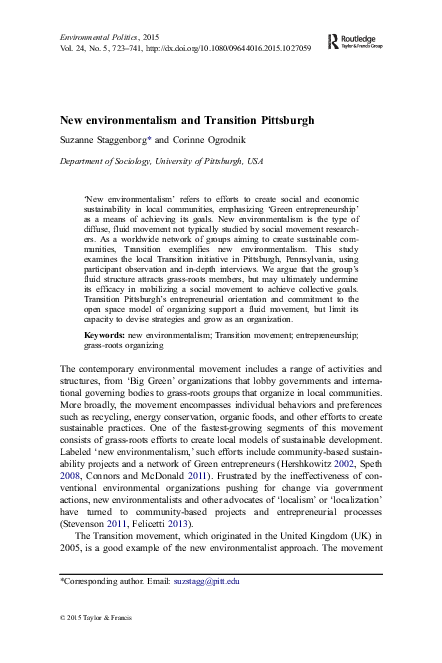 (PDF) New environmentalism and Transition Pittsburgh