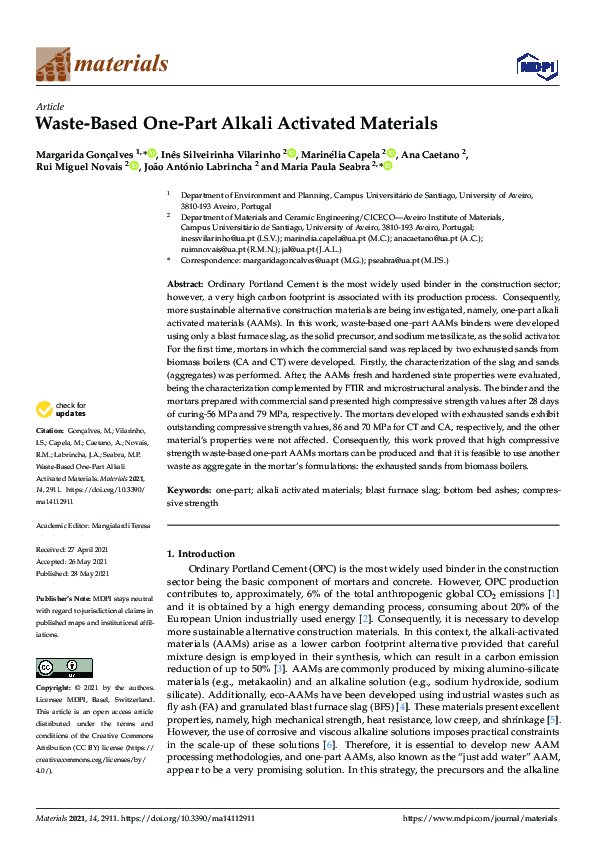 (PDF) Waste-Based One-Part Alkali Activated Materials