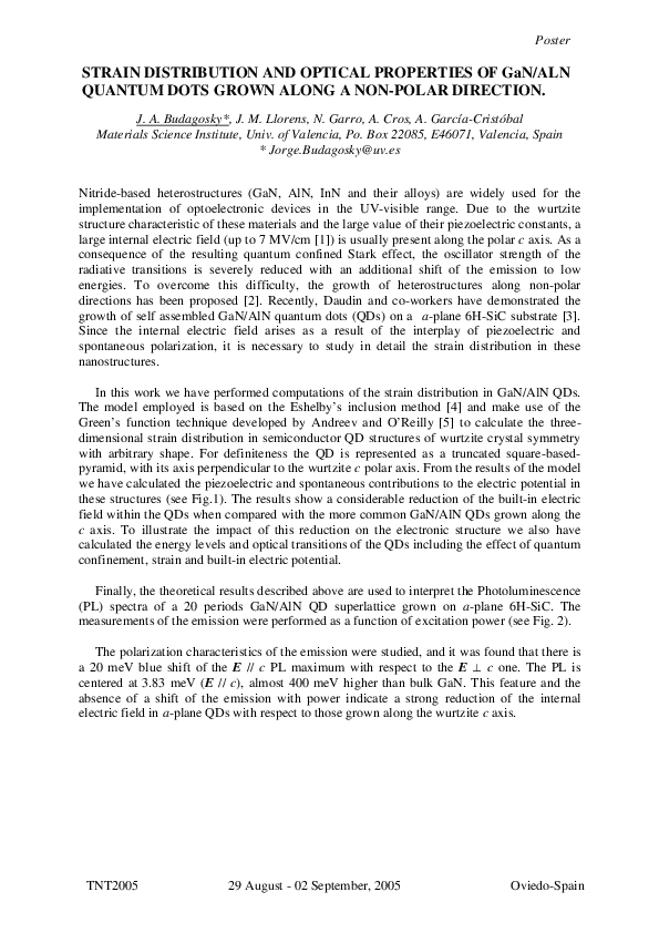 (PDF) STRAIN DISTRIBUTION AND OPTICAL PROPERTIES OF GaN / ALN QUANTUM ...