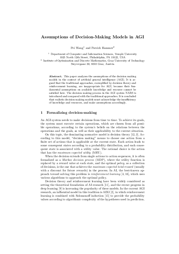 (PDF) Assumptions of Decision-Making Models in AGI