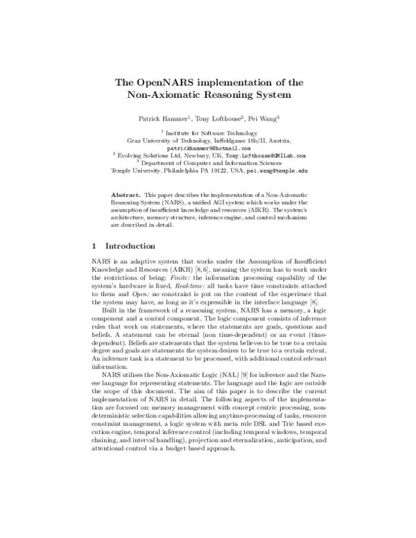 Pdf The Opennars Implementation Of The Non Axiomatic Reasoning System