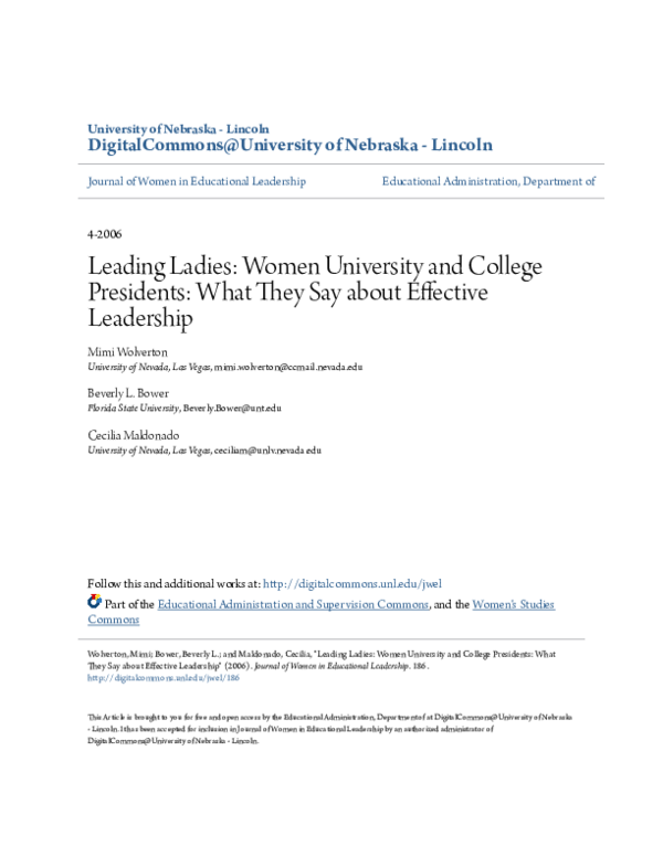 (PDF) Leading Ladies: Women University and College Presidents: What ...