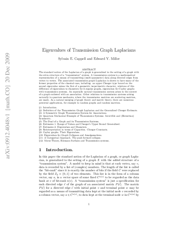 (PDF) Eigenvalues of Transmission Graph Laplacians