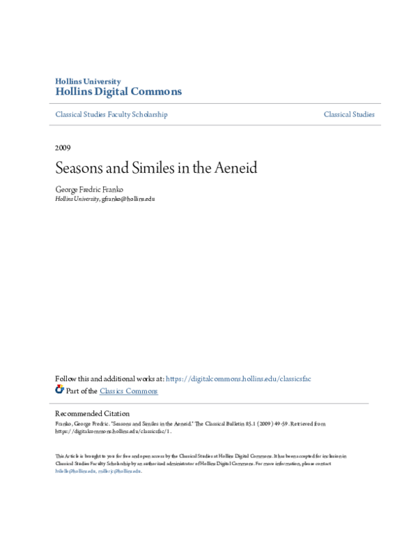 (PDF) Seasons and Similes in the Aeneid