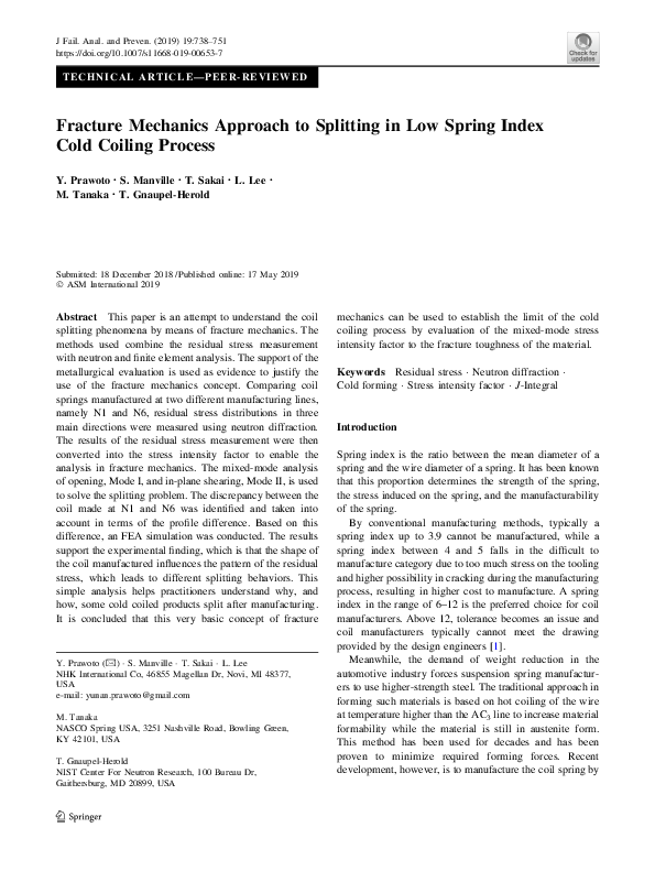 (PDF) Fracture Mechanics Approach to Splitting in Low Spring Index Cold ...