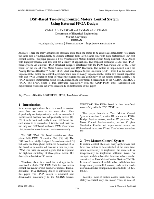 Pdf Dsp Based Two Synchronized Motors Control System Using External