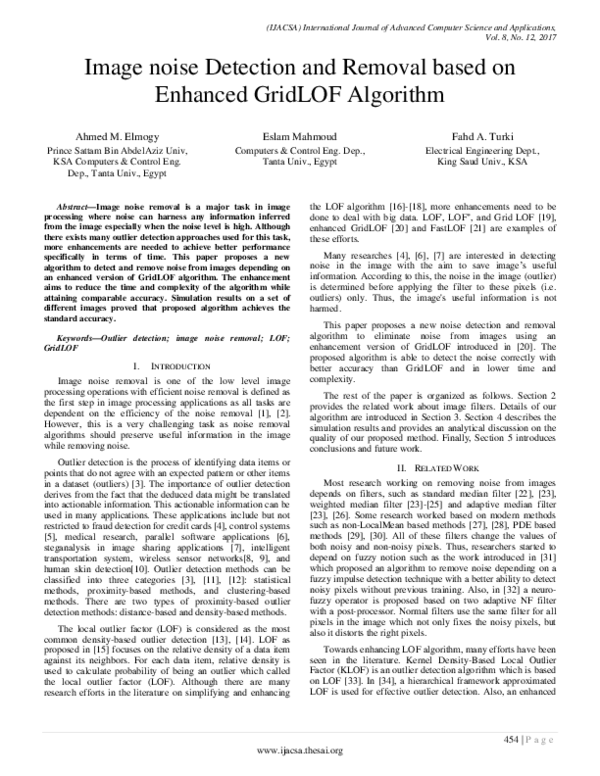 (PDF) Image noise Detection and Removal based on Enhanced GridLOF Algorithm