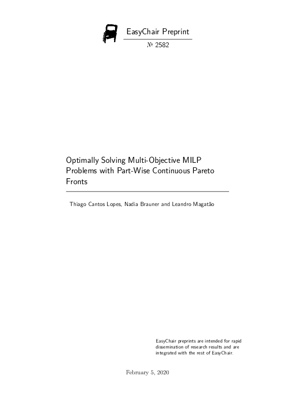 Pdf Optimally Solving Multi Objective Milp Problems With Part Wise