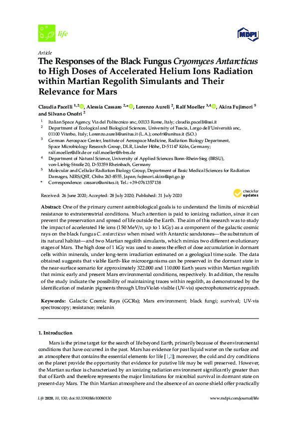 (PDF) The Responses of the Black Fungus Cryomyces Antarcticus to High ...