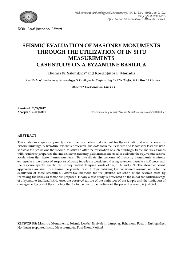(PDF) Seismic Evaluation of Masonry Monuments Through the Utilization ...
