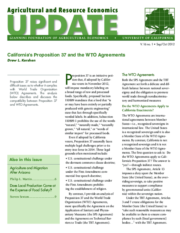 (PDF) California's Proposition 37 and the WTO Agreements