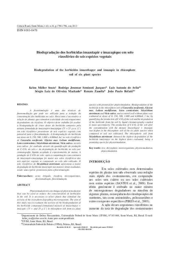 (PDF) Biodegradação dos herbicidas imazetapir e imazapique em solo ...