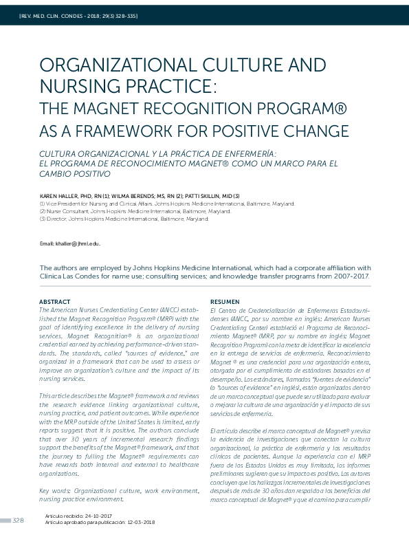 (PDF) Organizational Culture and Nursing Practice: The Magnet ...