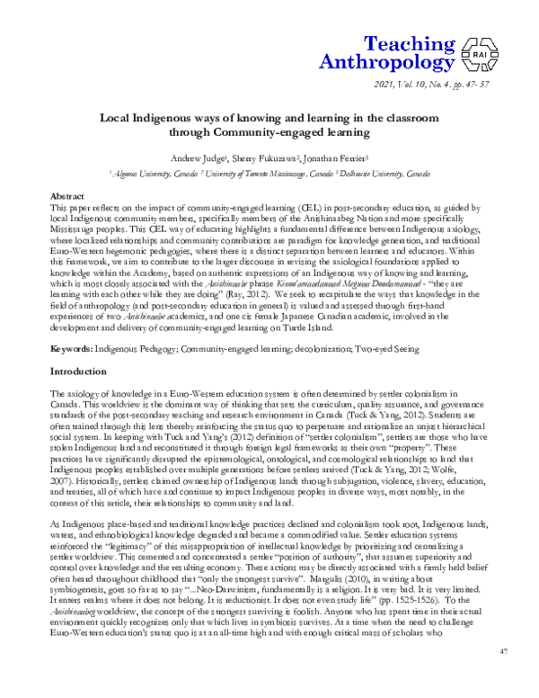 (PDF) Local Indigenous ways of knowing and learning in the classroom ...