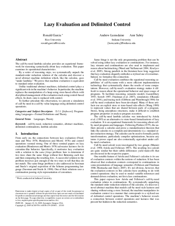 (PDF) Lazy Evaluation and Delimited Control