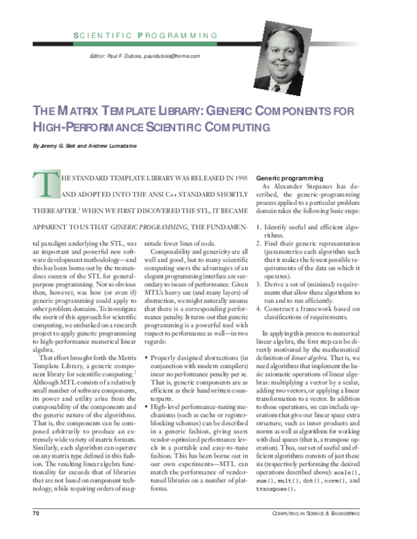 (PDF) The matrix template library: Generic components for high-performance scientific computing