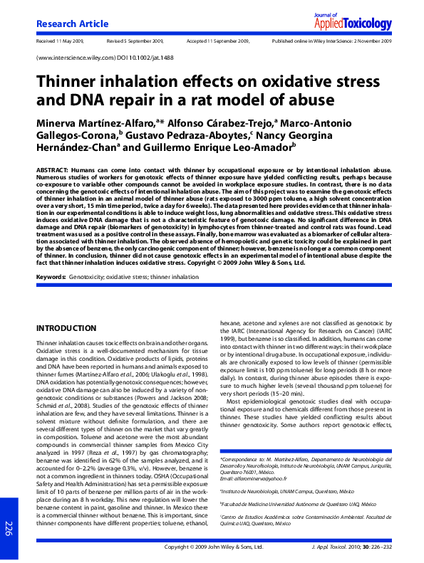 (PDF) Thinner inhalation effects on oxidative stress and DNA repair in ...