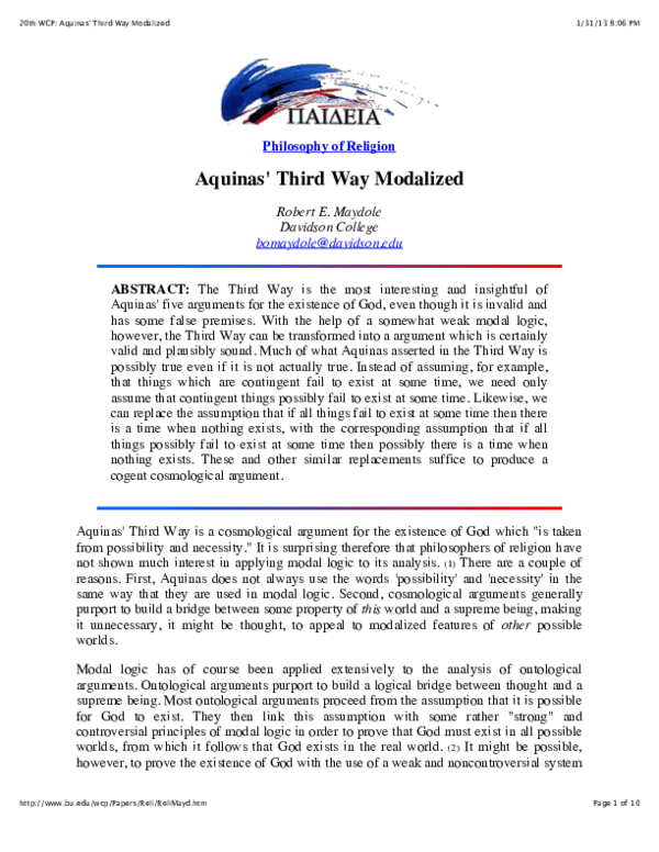 (PDF) Aquinas’ Third Way Modalized