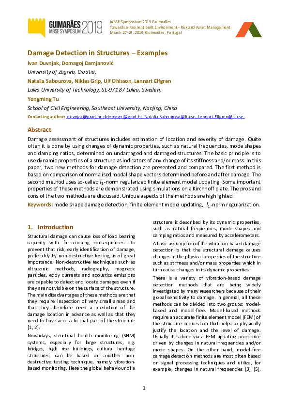 (PDF) Damage Detection in Structures – Examples