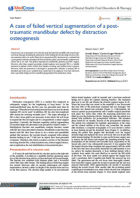 (PDF) A Case of Failed Vertical Augmentation of a Post-Traumatic ...