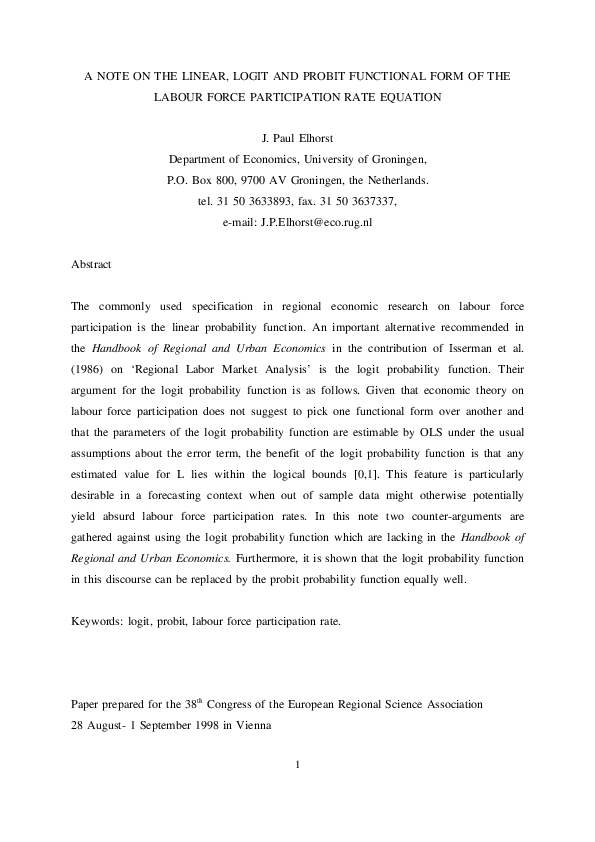 (PDF) A note on the linear, logit and probit functional form of the ...