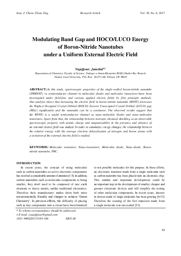 (PDF) Modulating Band Gap and HOCO/LUCO Energy of Boron-Nitride ...