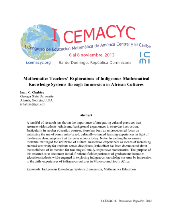 (PDF) Mathematics teachers’ explorations of indigenous ...