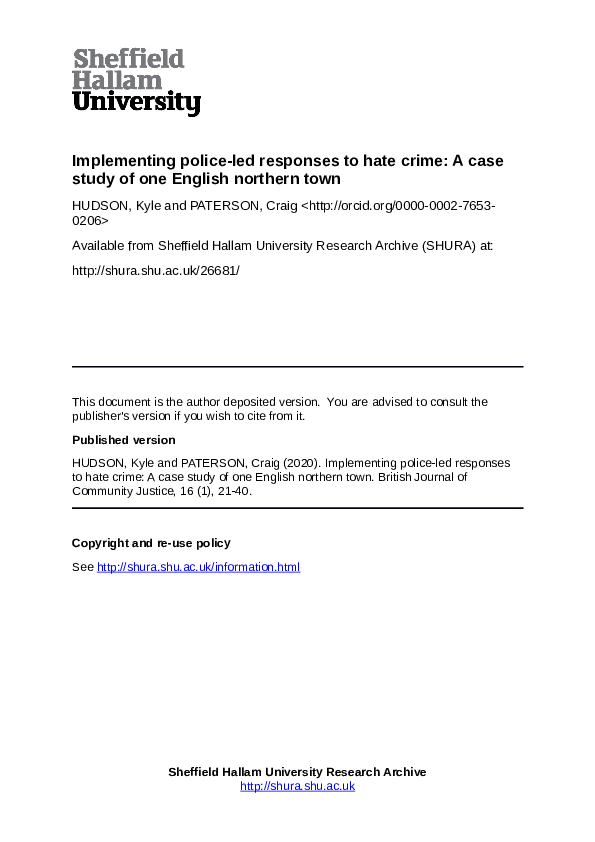 (PDF) Implementing police-led responses to hate crime: A case study of ...