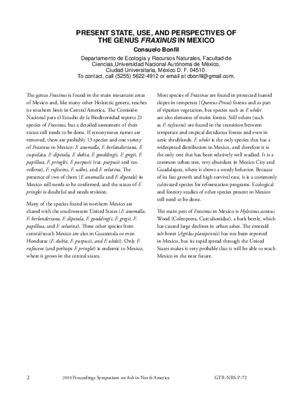 (PDF) Present state, use, and perspectives of the genus Fraxinus in Mexico